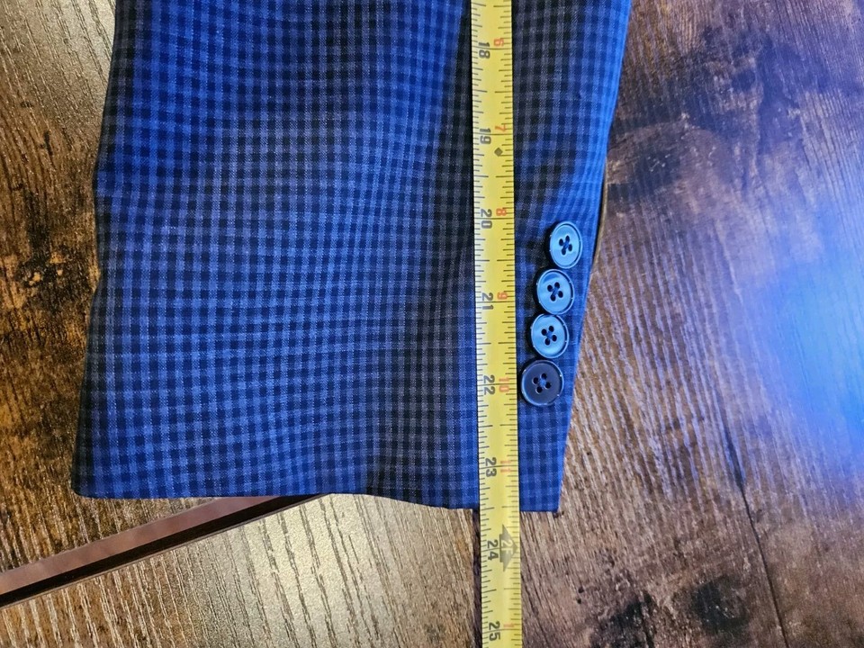 $200 CALVIN KLEIN Men 38S Navy Blue Check Plaid Suit Jacket Blazer WOOL ...