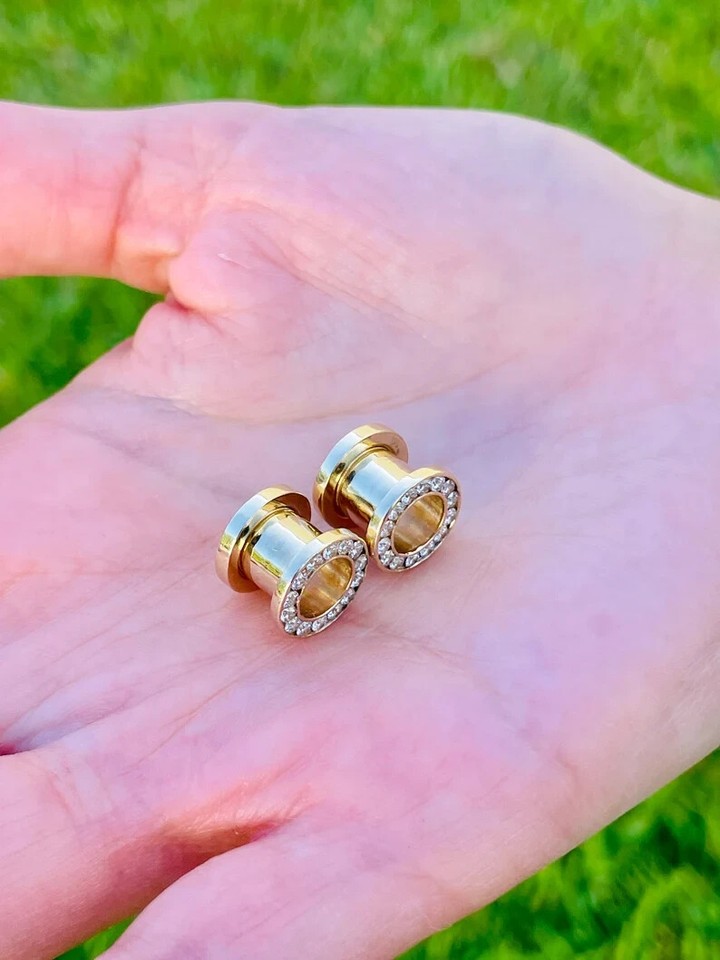 Ear Gauges 14k Solid Gold Ear Plugs Double Flare Screw Fit Flesh ...