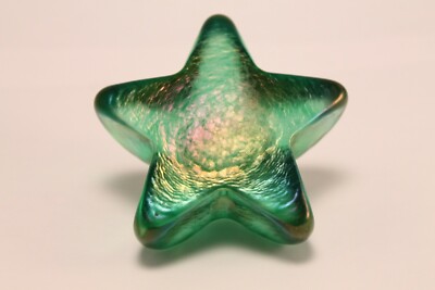 Robert Held Art Glass Green Iridescent Star Paperweight Signed | eBay