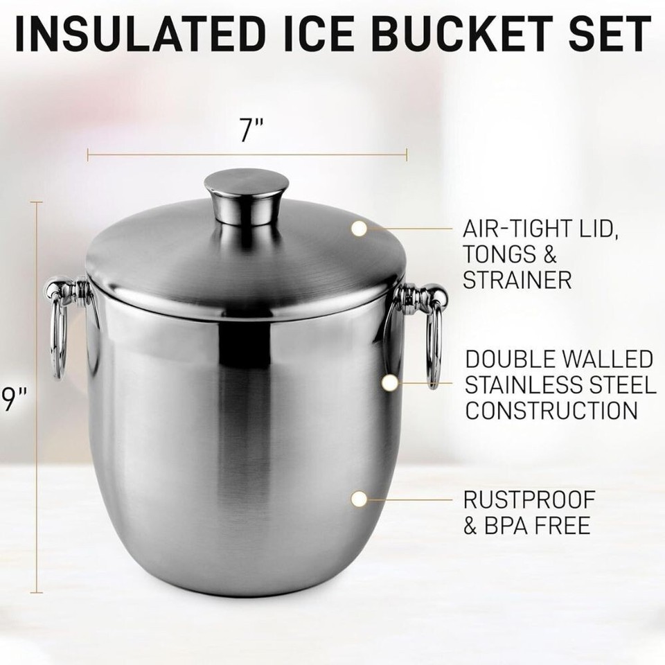 Zulay Kitchen Premium Stainless Steel Double-Wall Insulated Ice Bucket ...