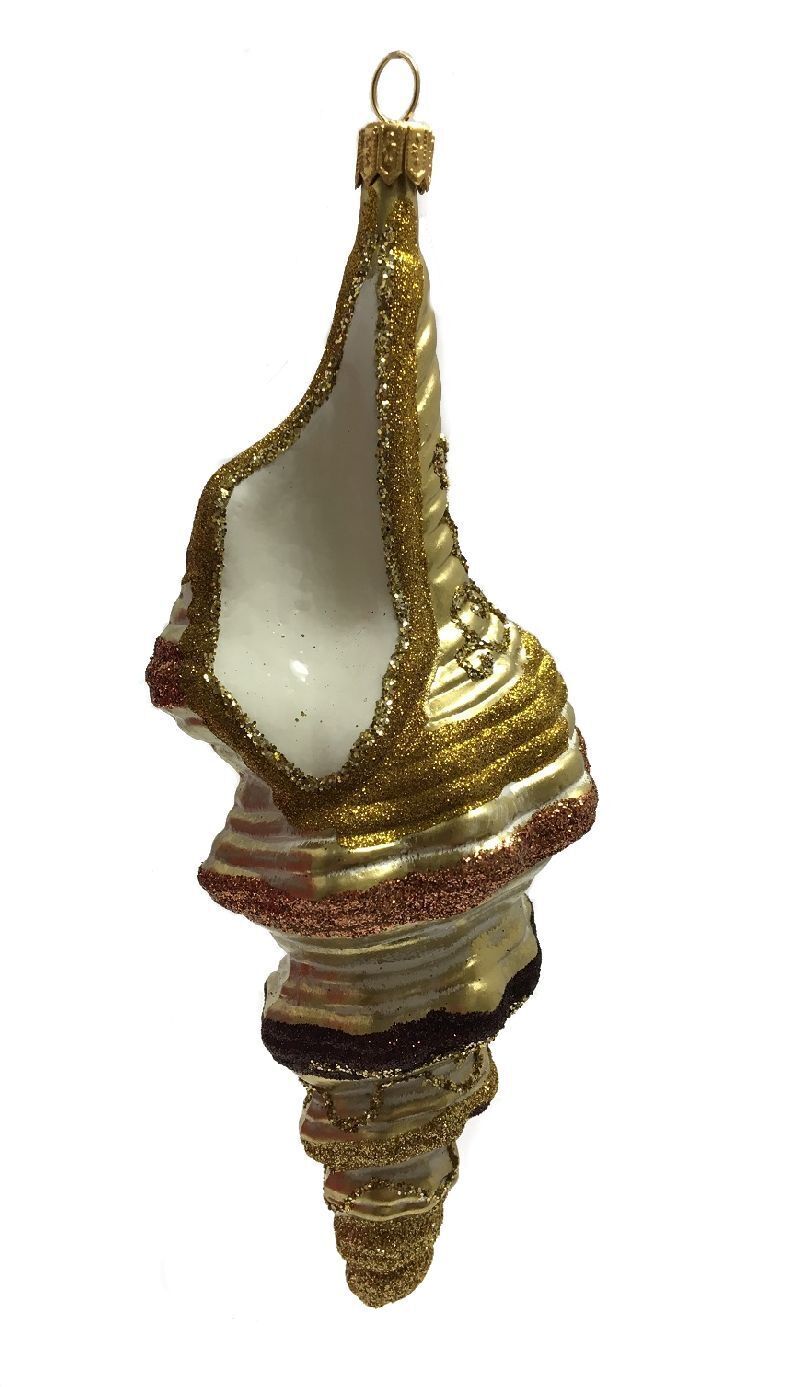 Gold Glitter Conch Shell Seashell Polish Glass Christmas Tree Ornament ...
