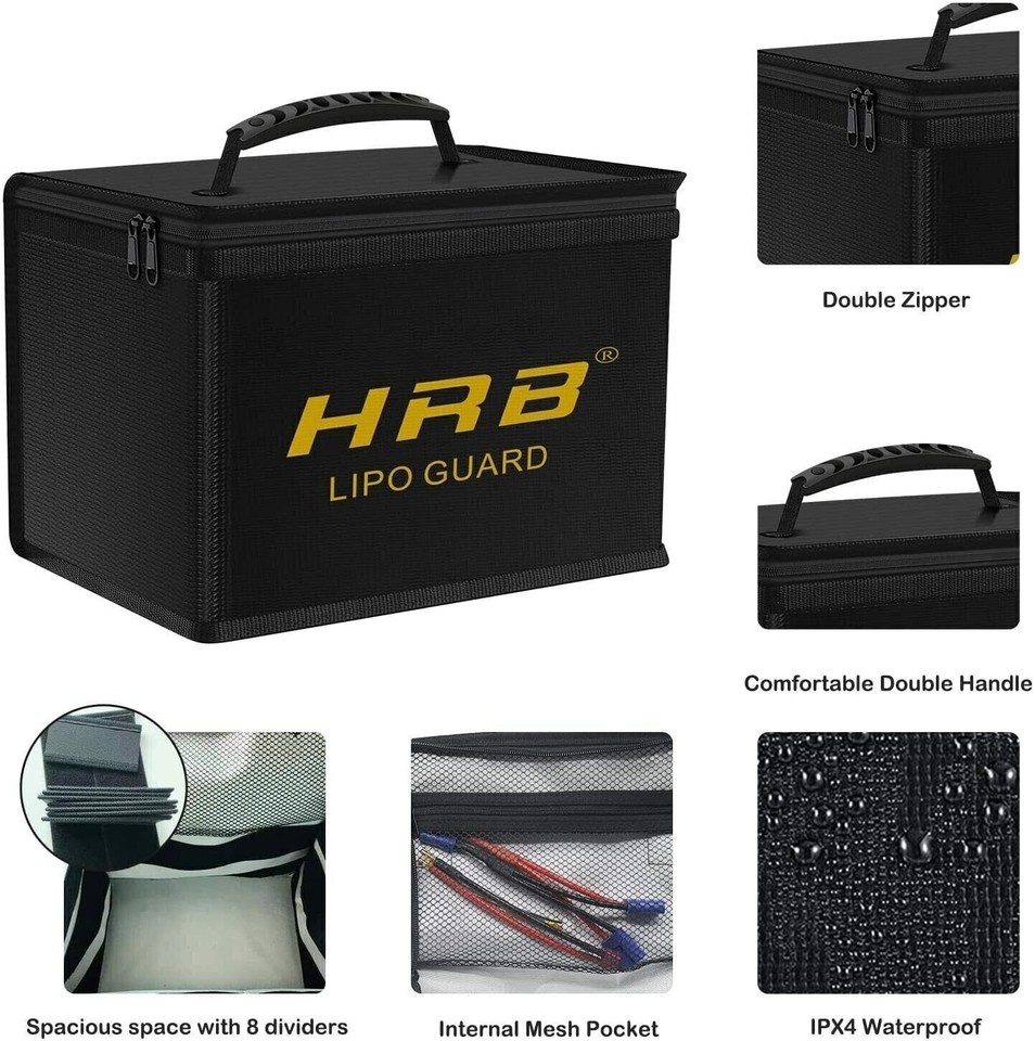 HRB Lipo Battery Safe Guard Fireproof Explosionproof Bag Storage ...