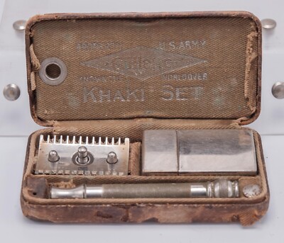 Rare 1918 Low J S/N - WWI US Army Gillette Khaki Razor Set - Missing ...