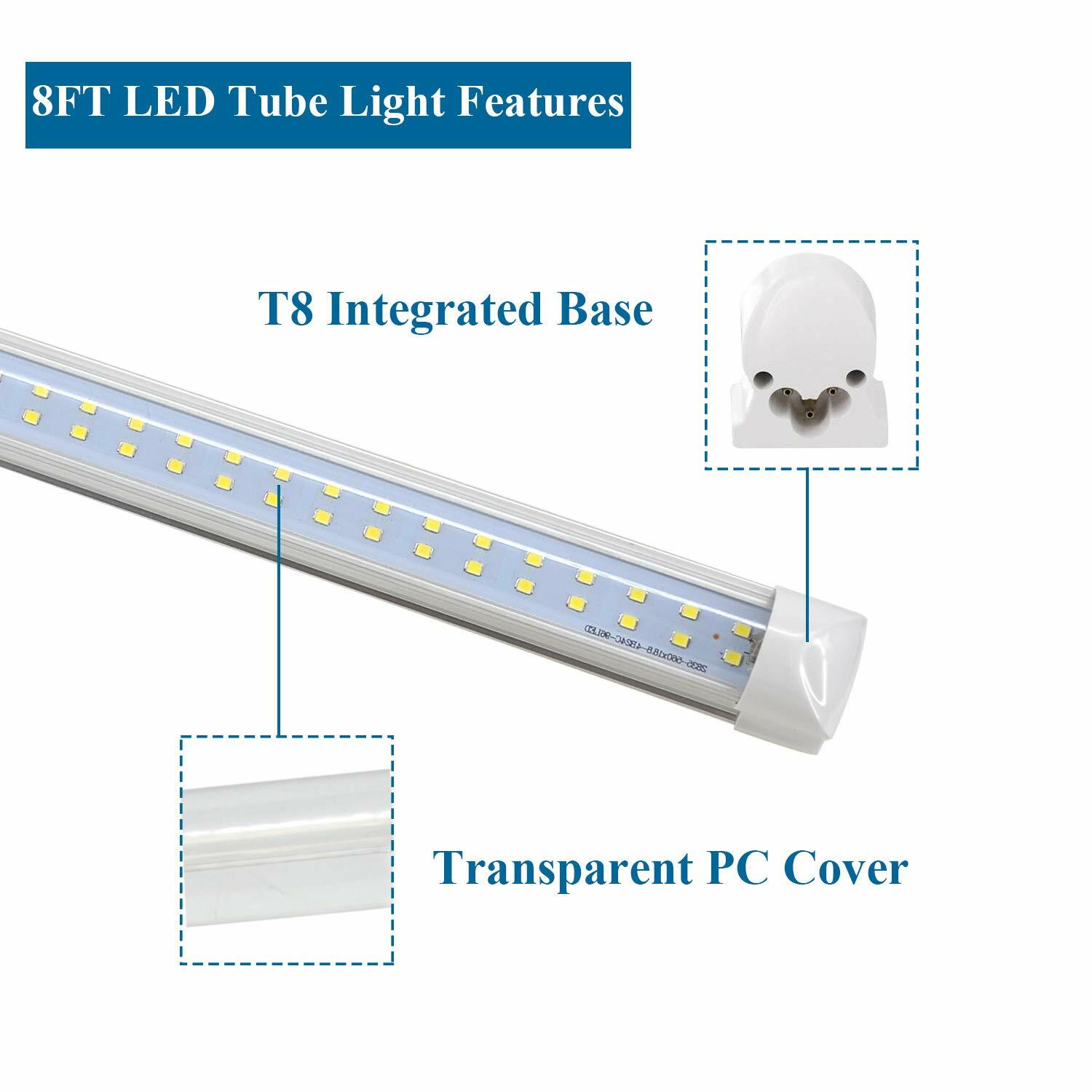 8FT LED Shop Lights Fixture 72W 6000K 8Feet T8 LED Tube Light LED ...