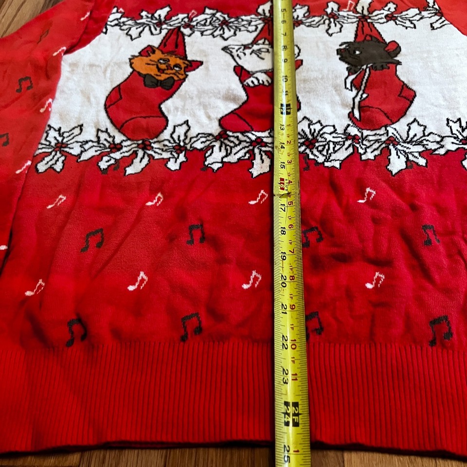 Disney The Aristocats Christmas Sweater Women's Size XS Red Cat Music ...