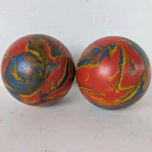 Vintage Marble Swirl Candlepin Bowling Balls Set of 2 Red/Blue/Yellow ...
