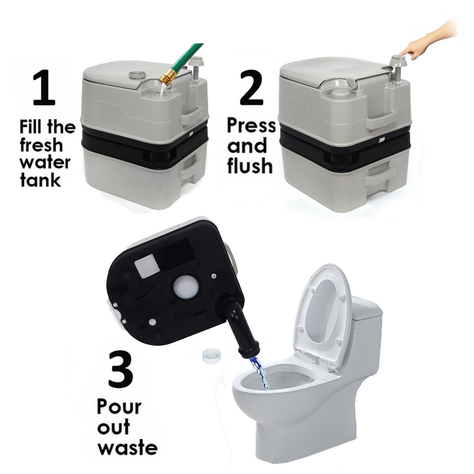 24L 6.3 Gallon Advanced Portable Toilet Flush Camping Travel Piston ...