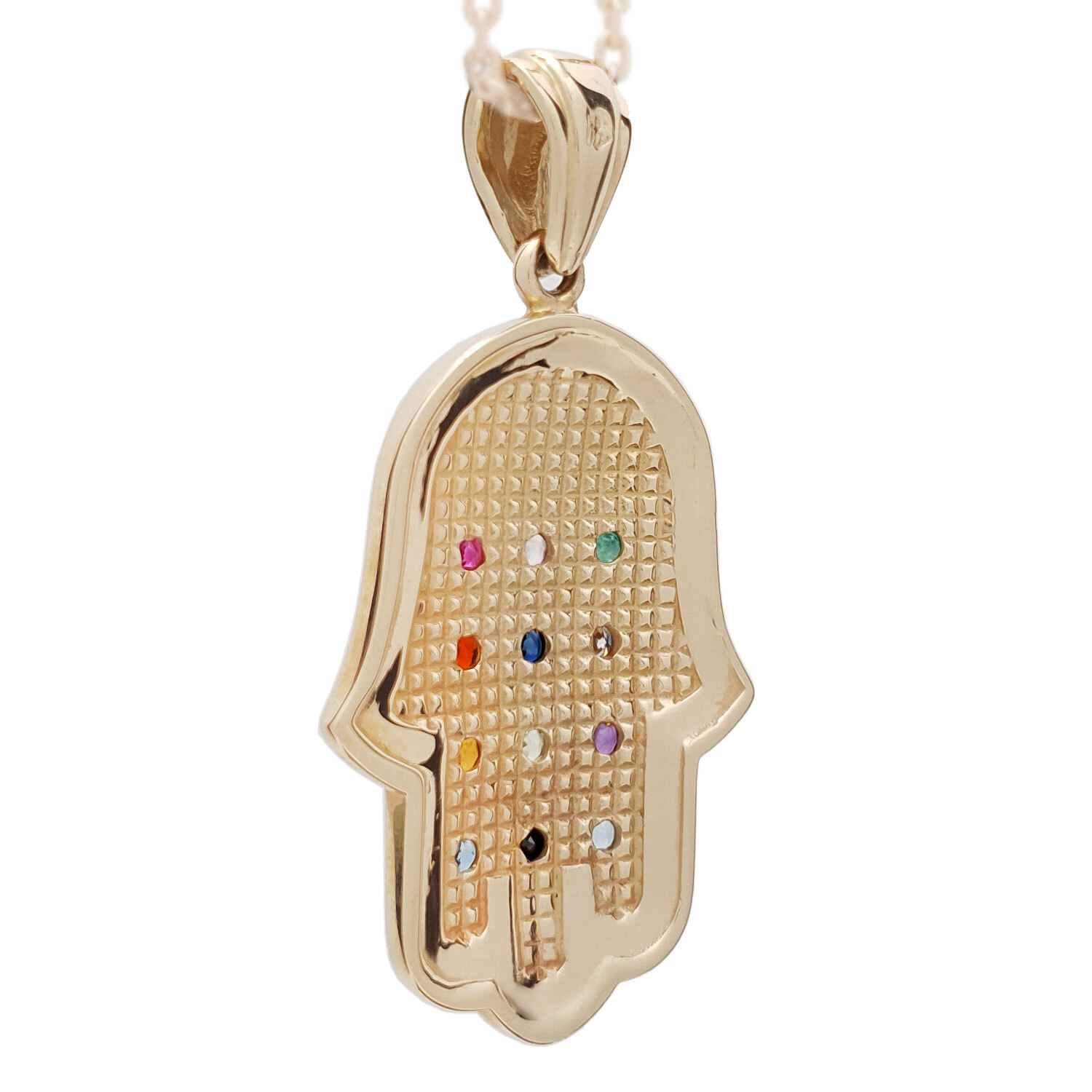 14K Yellow Gold Hamsa Pendant with Hoshen Stones Gemstones Breastplate ...