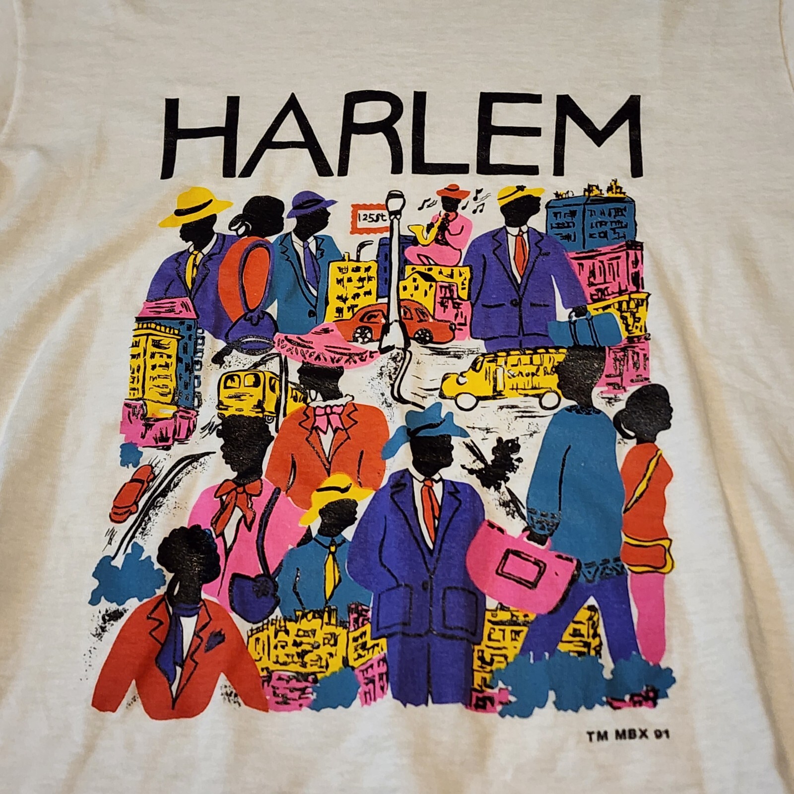 Vintage 1991 Harlem Tee Large Artwork New York City U… - Gem