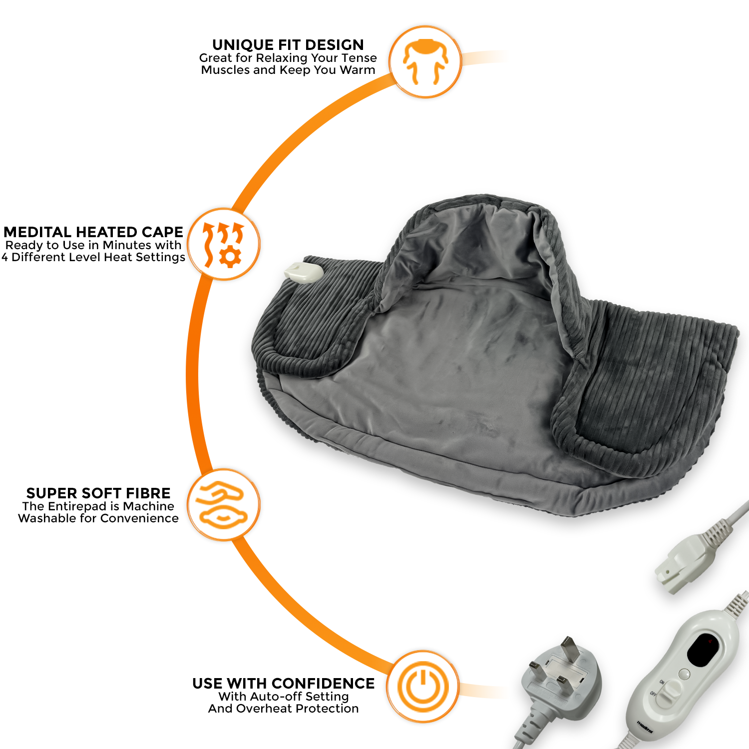 ELECTRIC HEATED CAPE NECK SHOULDER BACK WARMER HEAT PAD FOR PAIN RELIEF ...