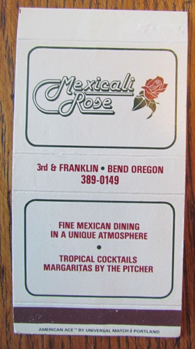 AMERICAN ACE MATCHBOX COVER: MEXICALI ROSE BEND, OREGON EMPTY ...