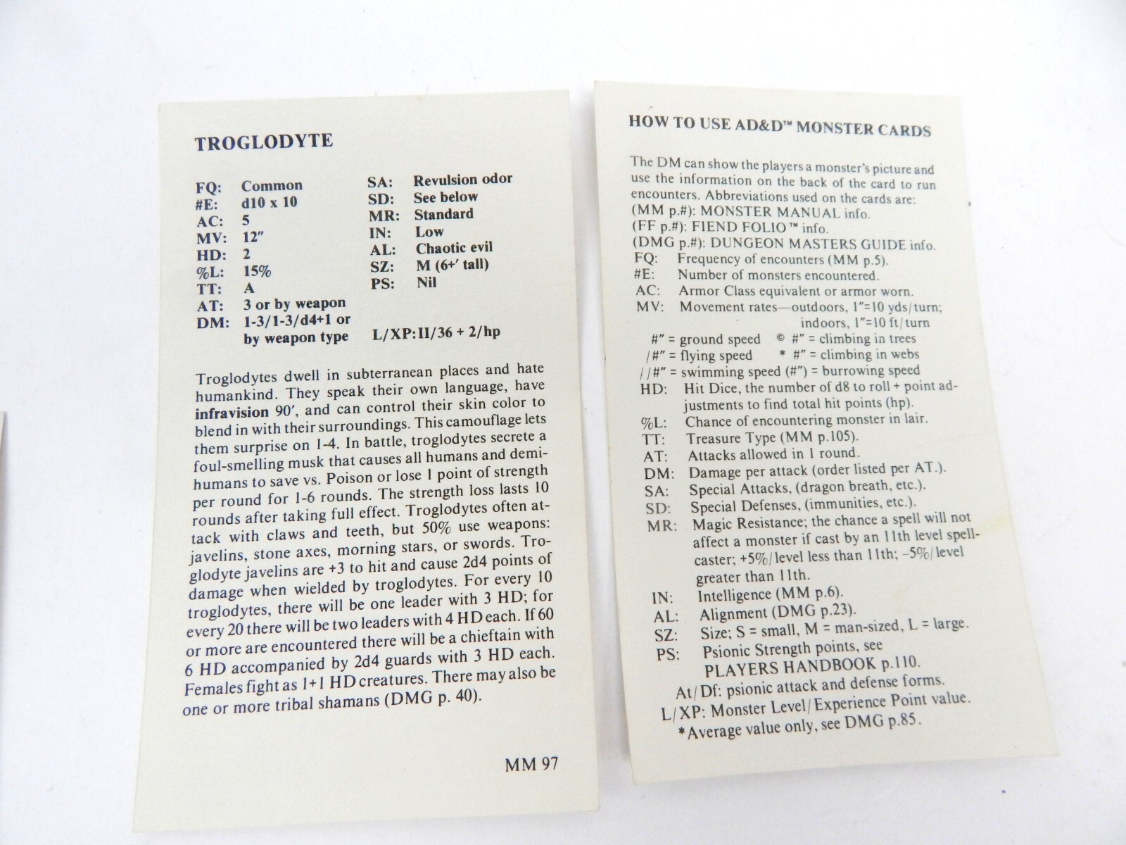 TSR Hobbies 1982 Advanced Dungeons & Dragons Monster Cards Set 2 ...