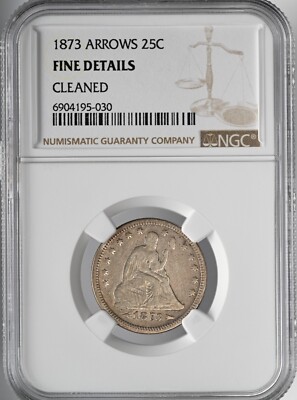 1873-P 25C SEATED LIBERTY QUARTER NGC FINE DETAILS CLEANED #6904195-030 ...