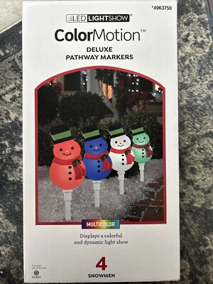 NEW Gemmy LED Lightshow ColorMotion Set Of 4 Deluxe Snowman Pathway ...