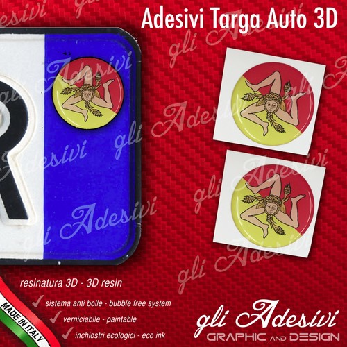 2 Adesivi Stickers bollino 3D Resinato targa Auto Moto Regione SICILIA ...