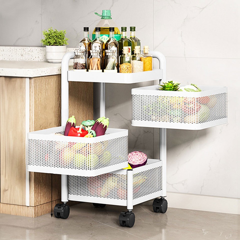 Metal Rotating Basket Rack Kitchen Storage Shelf Fruit Vegetable Holder ...