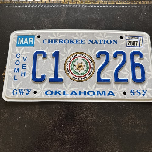 2007 Cherokee Nation OKLAHOMA License Plate Tribal COMMERCIAL VEHICLE ...