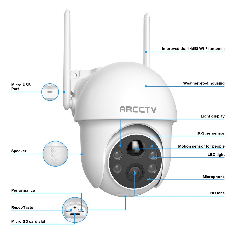 ARCCTV 2-Pack 4MP PTZ WiFi6 Solar Security Cameras Color Night Outdoor ...