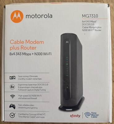 Motorola MG7310 343Mbps DOCSIS 3.0 Cable Modem plus N300 Wi-Fi Router ...