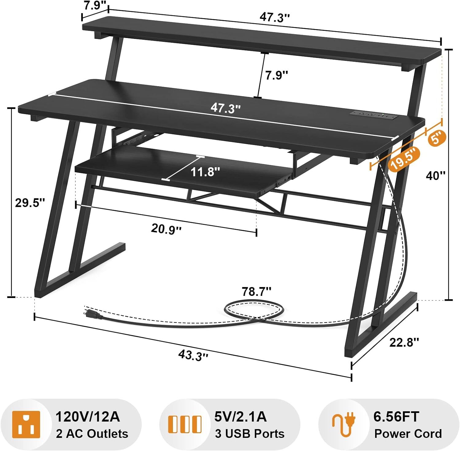 Recording Studio Desk with Power Outlet for Music Producer Workstation ...