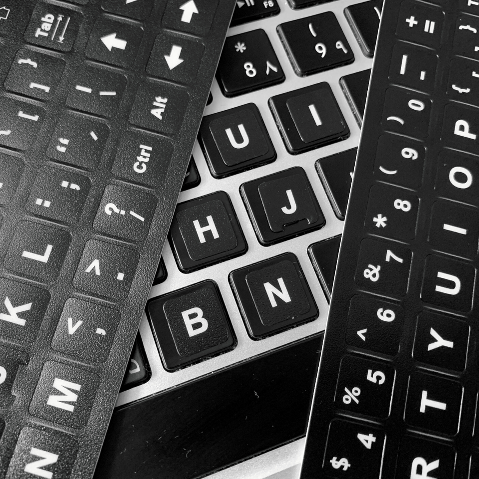 2PCS ENGLISH KEYBOARD STICKERS Black QWERTY Keyboard Desktop Laptop ...
