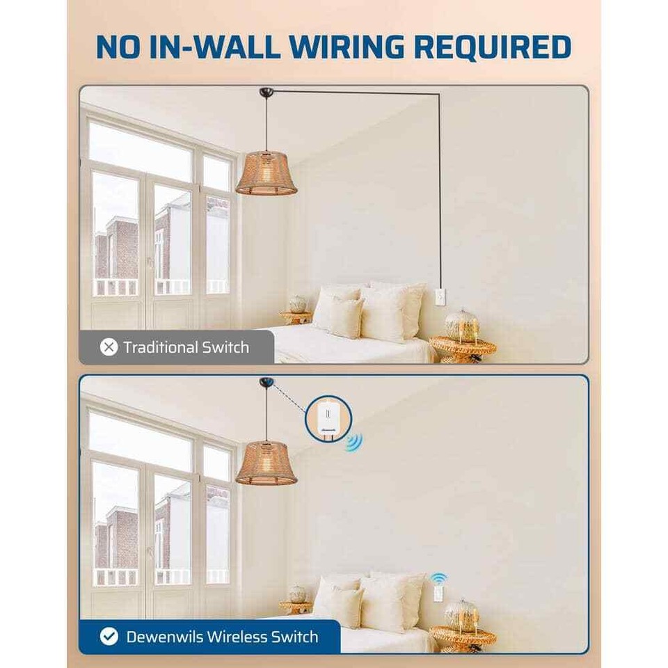 DEWENWILS 15A High Power Wireless Remote Control 3-Way Light Switch Kit ...