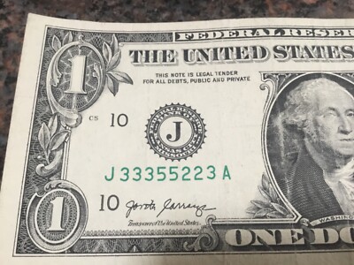 FANCY SERIAL NUMBER $1 DOLLAR BILL TRINARY NOTE .. 2017A FT. WORTH MINT ...