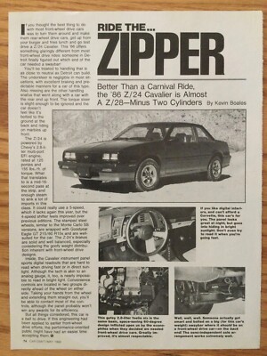CAVALIER #19 Article 1986 Chevy Cavalier Z24 1 page May 1986 A Z28 ...