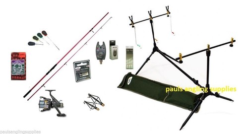 Carp Fishing Starter Set Up Kit Rod Reel Alarm Rod Pod Bait Tools ...