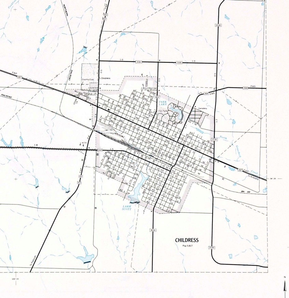 Texas Map - Childress County Town Plan - Scott Park Lake Burlington ...