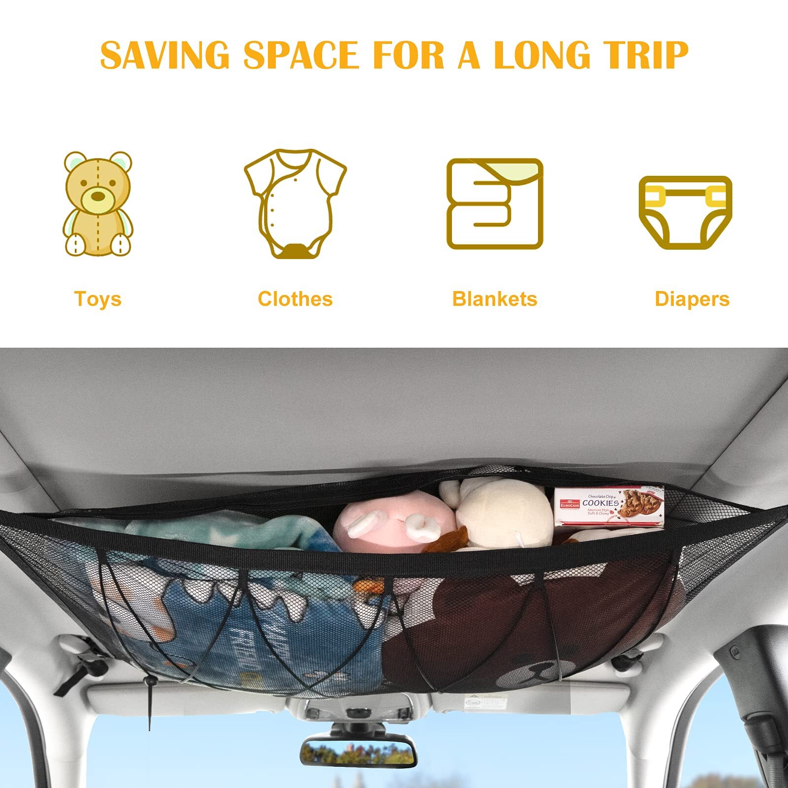 For Chevrolet Car SUV Double Layers Roof Top Ceiling Cargo Net Storage ...