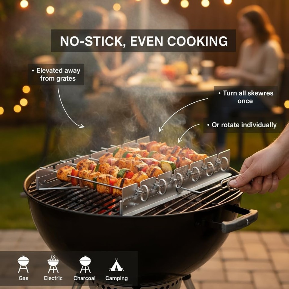 Kabob Skewer Rack, Stainless Steel Rotating Shish Kebab Skewers Set ...