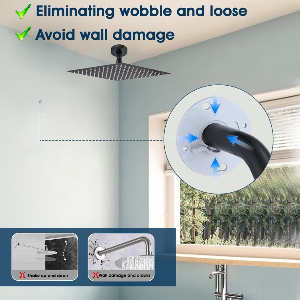 3 Inch Shower Arm with Flange and Stabilizer Bracket, Ceiling Mount ...