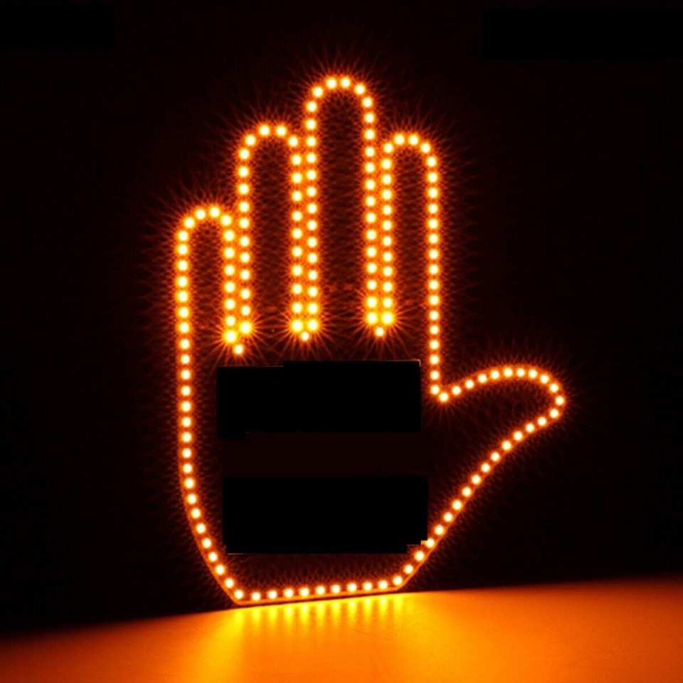 Amber LED Middle Finger Light Hand Finger Gesture Light w/Remote Car ...