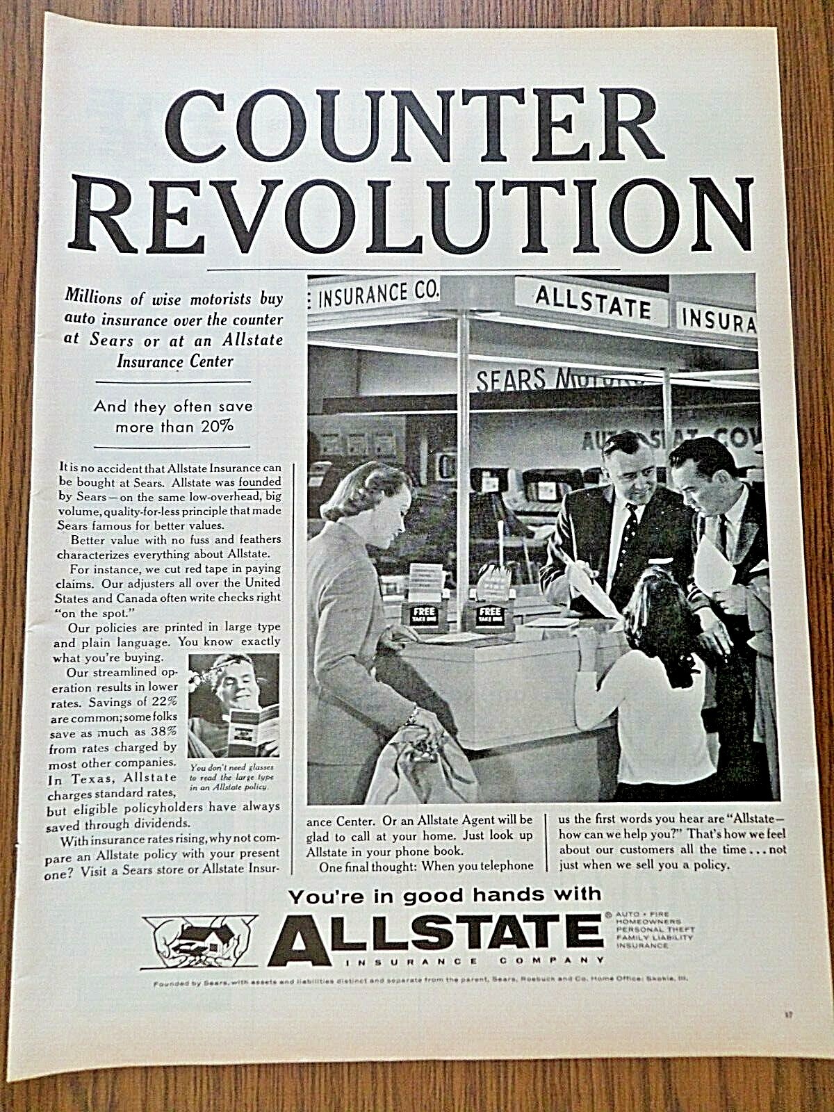 1957 Allstate Insurance Ad Counter Revolution @ Sears Insurance Center ...