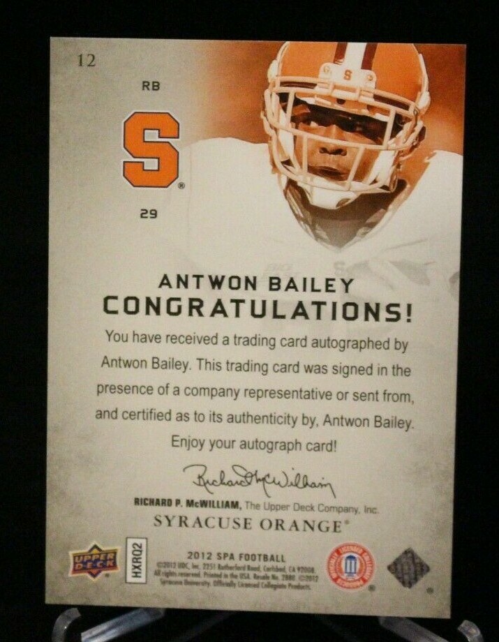 2012 SP Authentic On Card Auto #12 Rookie Antwon Bailey Syracuse Orange ...