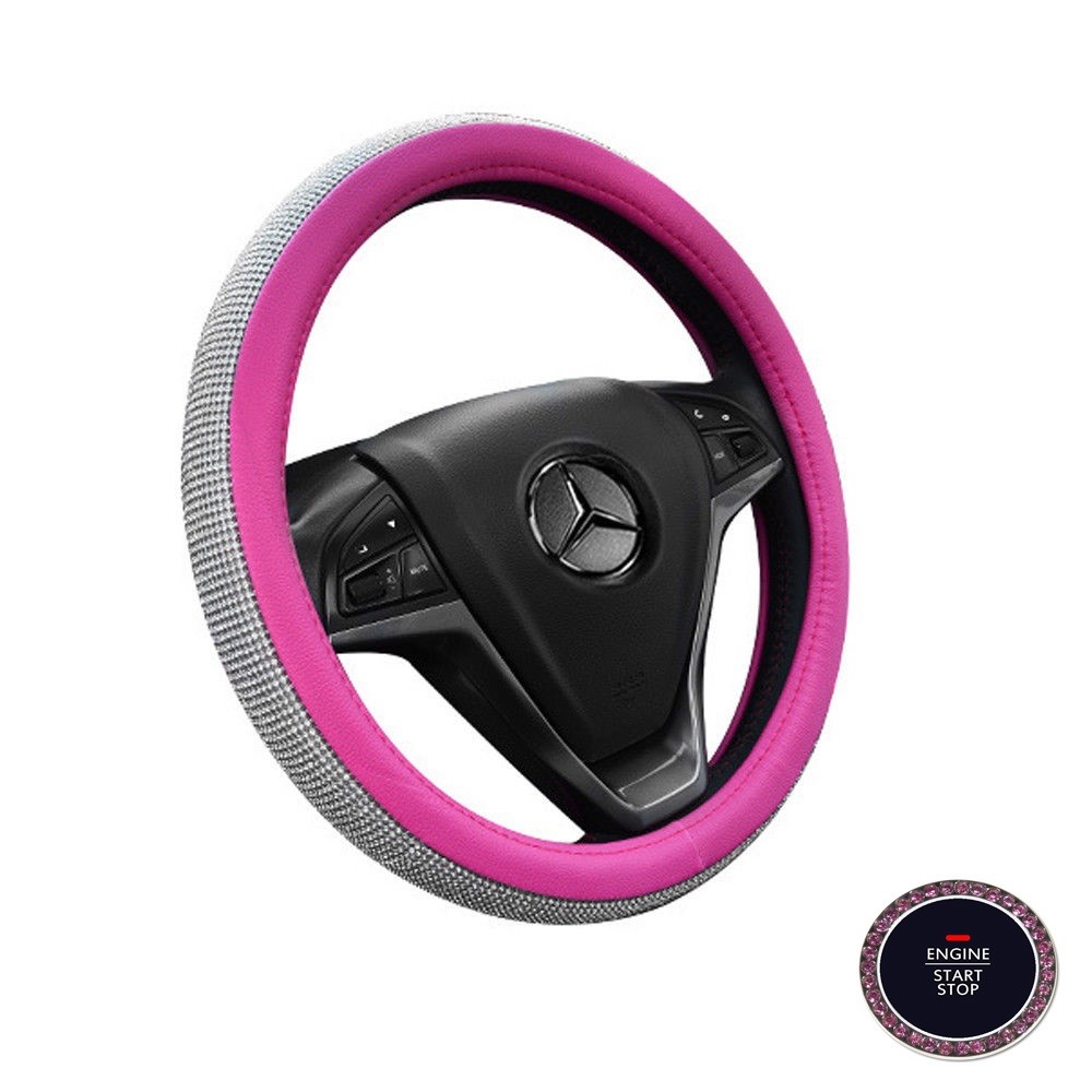 Pink Car Steering Wheel Cover Decor 38cm 15" Bling Rhinestone Diamond ...