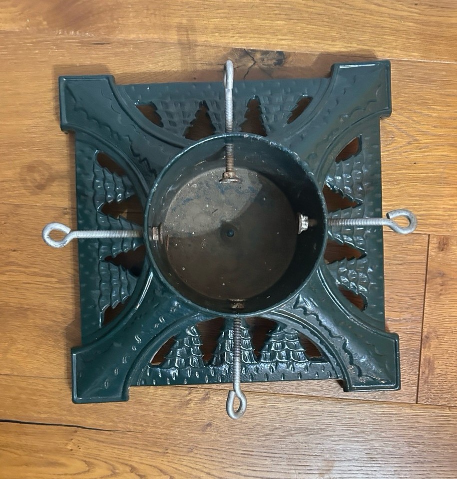 Vtg Cast Iron Christmas Tree Stand - Green 14” Square Hold Up To 6 ...