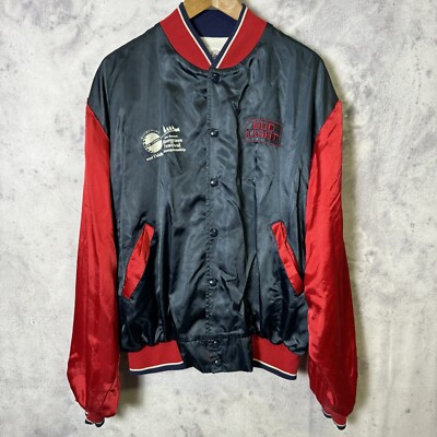 Vintage Bud Light Bomber Jacket Mens XL 80s Satin Blue Bluegrass ...