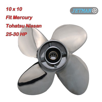 4 Blade Stainless Steel Propeller 10x10 Fit Mercury Tohatsu Nissan ...