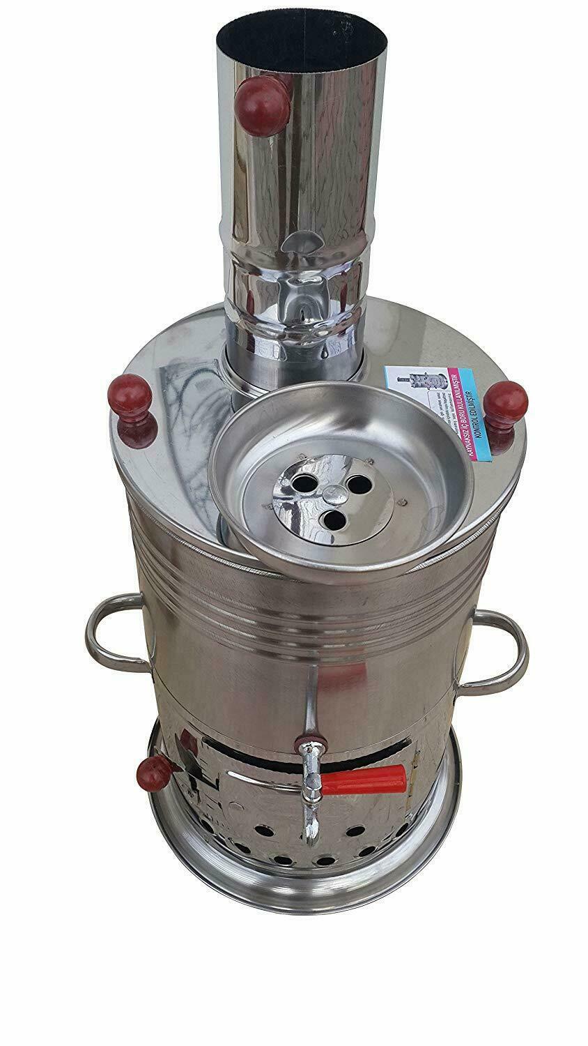 Turkish Chrome plated Steel Samovar/Camp Stove Tea Kettle 1.5L Coal ...
