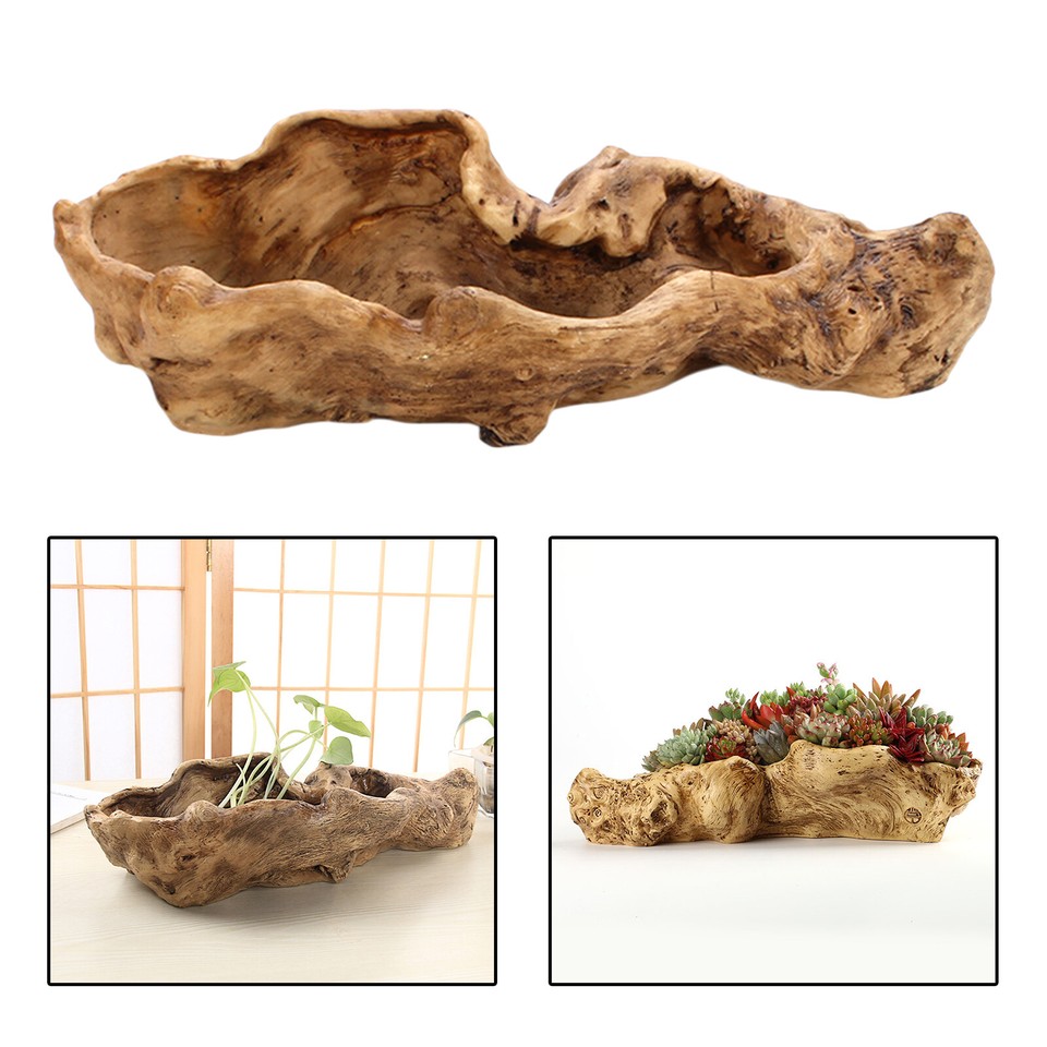 Rustic Stump Shaped Succulent Planter Garden Herbs Flower Pot Decor | eBay