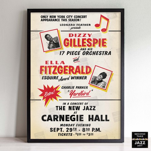 Dizzy Gillespie, Ella Fitzgerald, Charlie Parker poster - Carnegie Hall ...