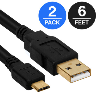 2x Micro USB Cable 6FT USB Micro B to A Data Transfer USB Charging Cord ...