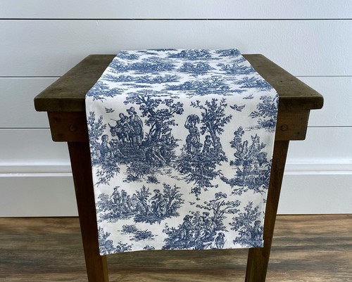 Dark Blue Toile Table Runner Colonial French Home Decor Vintage Dining ...