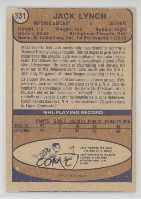 1974-75 O-Pee-Chee Jack Lynch #331 16jy | eBay