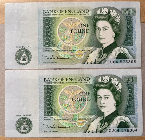 BANK OF ENGLAND QUEEN ELIZABETH ONE POUND NOTE ( set of two ...