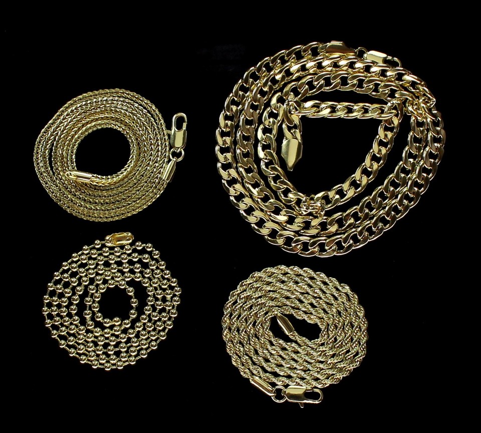 4 Chain Set 14k Gold Plated Ball Rope Franco Cuban Necklaces Hip Hop | eBay