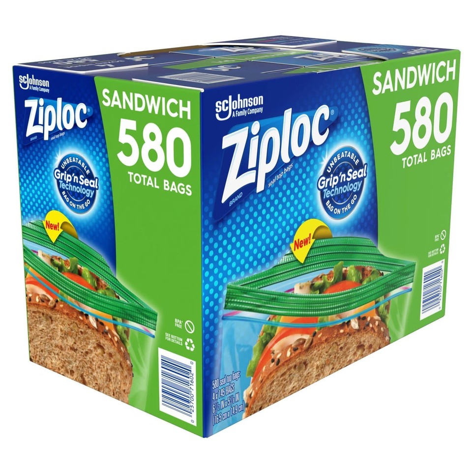 Ziploc Easy Open Tab Sandwich Bags, Bulk Food Storage, Durable - 580 ...