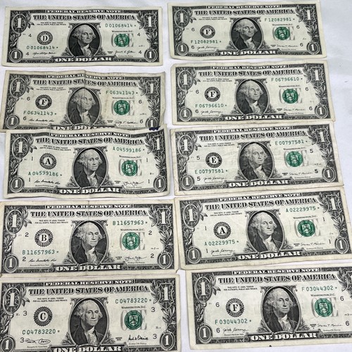 Lot of 10 Rare US Star Note $1 Dollar Bills - Circulated, Various Years ...